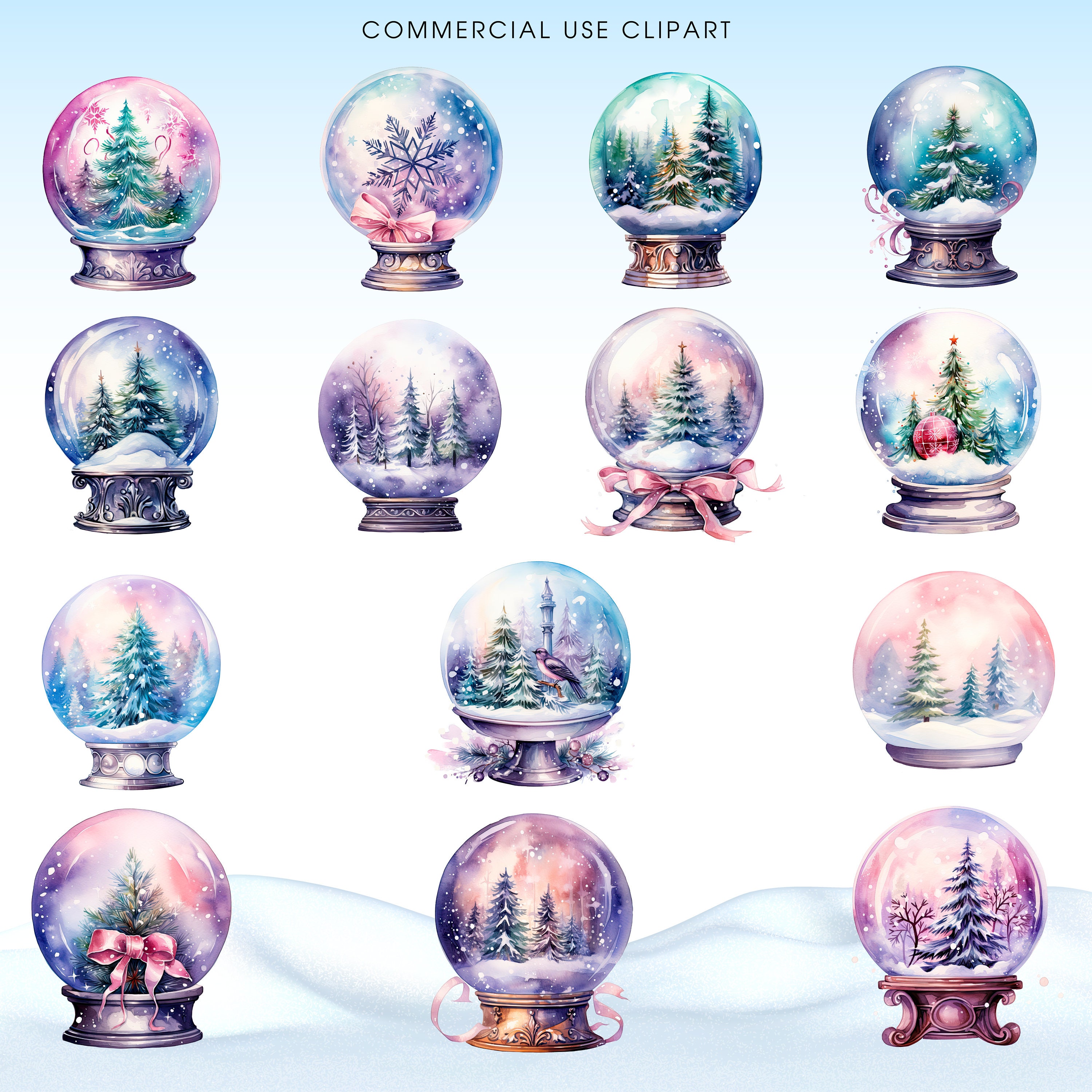 Christmas Snow Globes Watercolor Clipart Glass Ball Clipart - Etsy