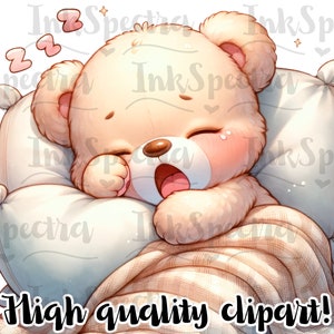 Sleepy Teddy Bears Clipart Bundle PNG, Nursery Decor, Printable Baby ...
