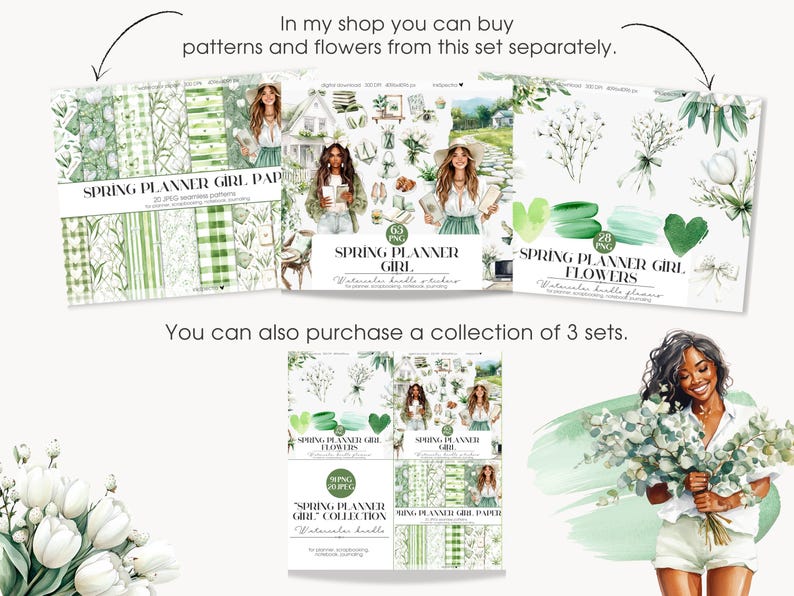 Spring Planner Girl Clipart, Watercolor Stickers (digital Download) - Etsy