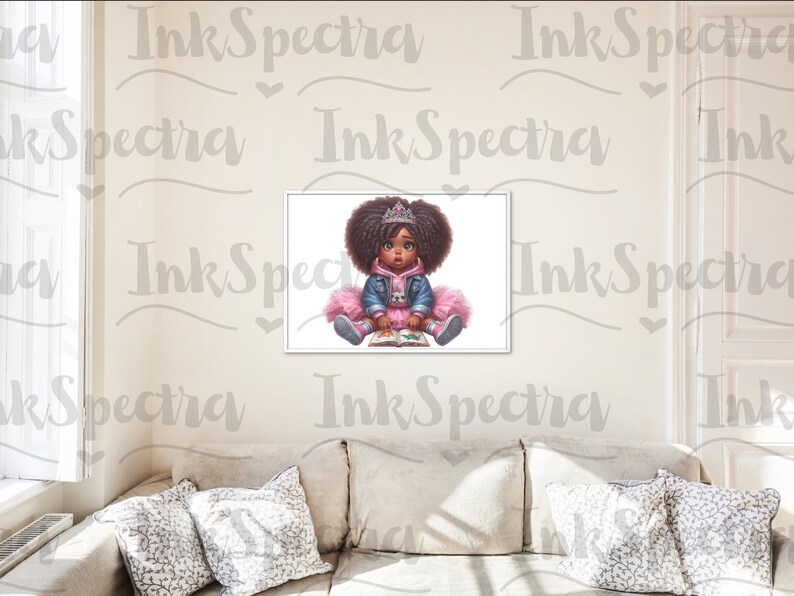 Black Girl Bookworm Clipart, Chibi Princess Reading Art, Watercolor ...