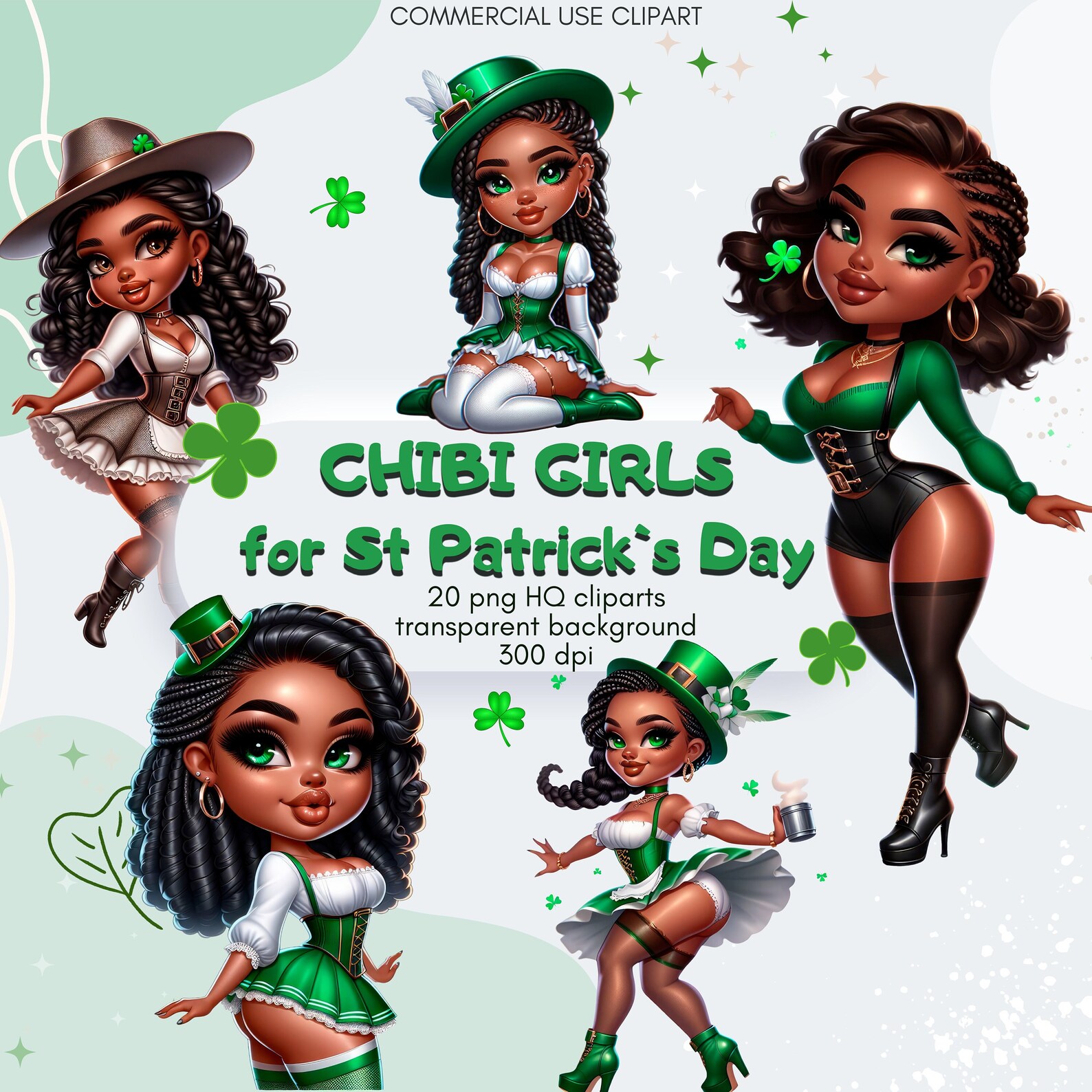 20 Cute Chibi Clipart Patricks Day Digital Download, Chibi Stickers ...