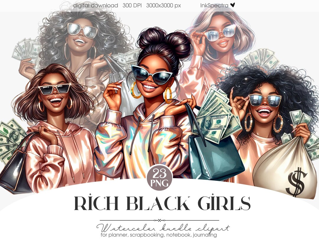 Bundle Rich Black Girls Clipart, Black Girl With Money PNG, Urban Black ...