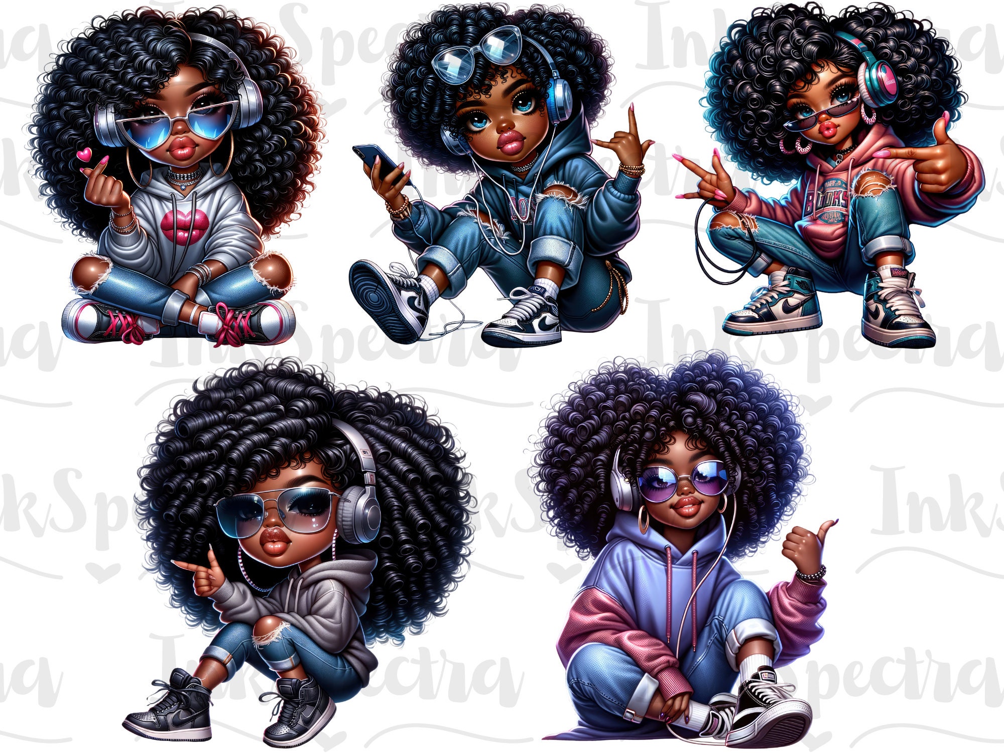 Black Hip Hop Chibi Girls, Hip Hop Girls Clipart, Urban Chibi Art for ...