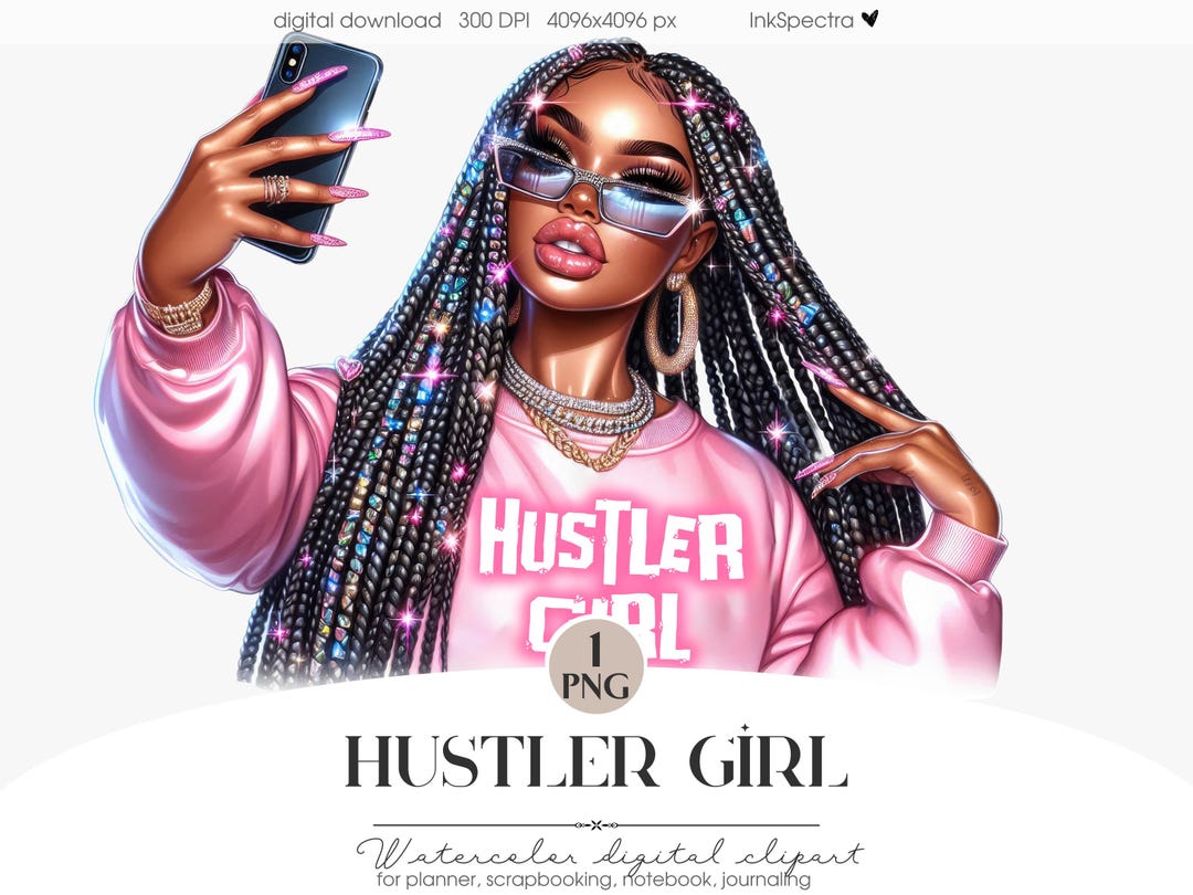 Hustler Black Girl Clipart, Black Girl With Money PNG, Selfie Black ...