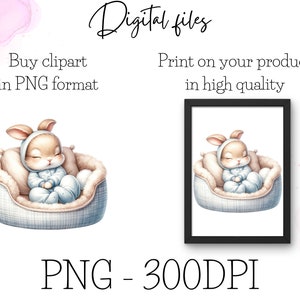 Watercolor Sleepy Baby Bunny Clipart, Baby Shower Bunny Clipart Wall ...