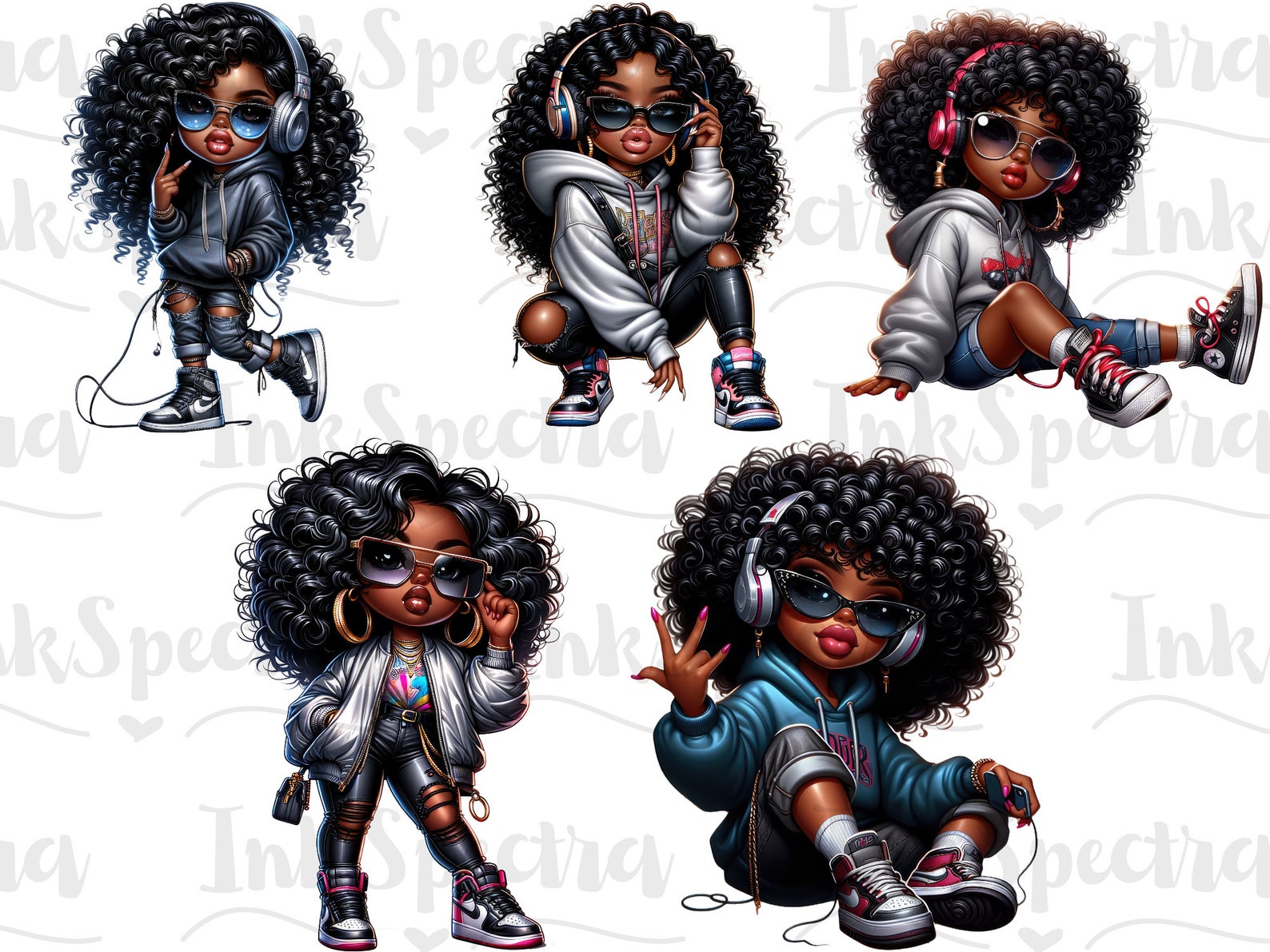 Black Hip Hop Chibi Girls, Hip Hop Girls Clipart, Urban Chibi Art for ...