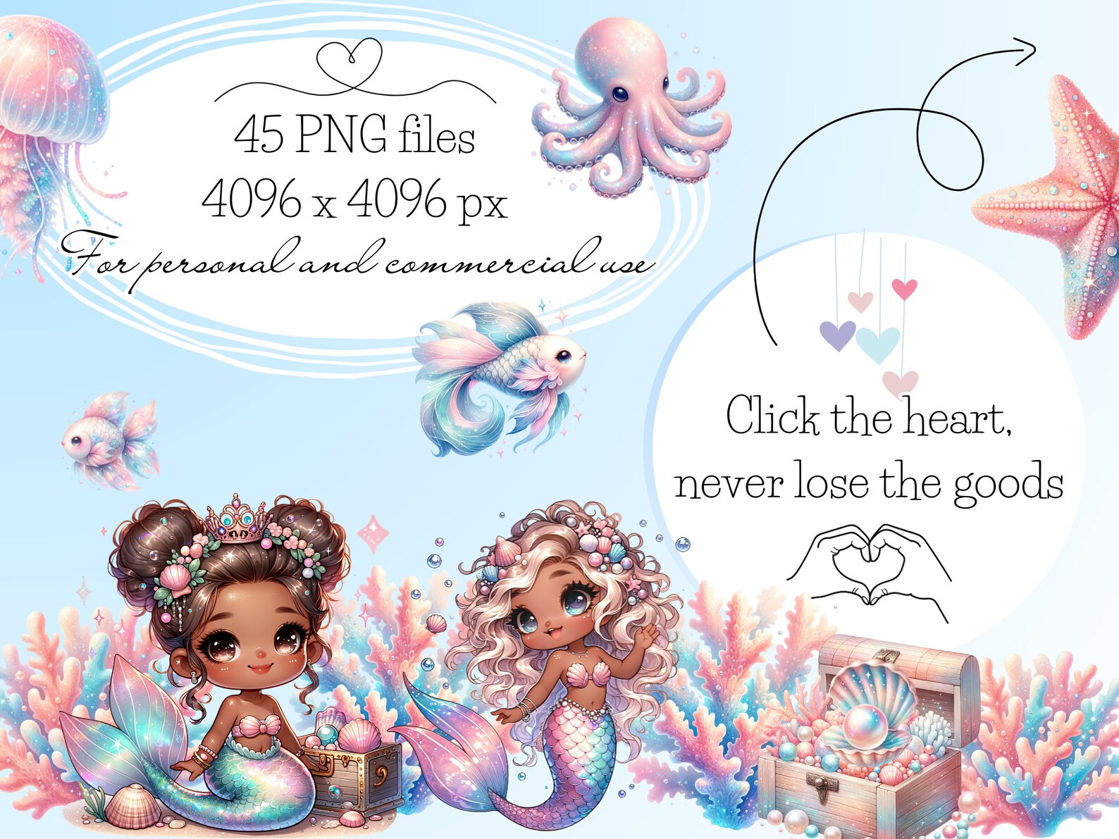 Pastel Mermaid Clipart Bundle, Mermaid Clipart, Watercolor Mermaid PNG ...