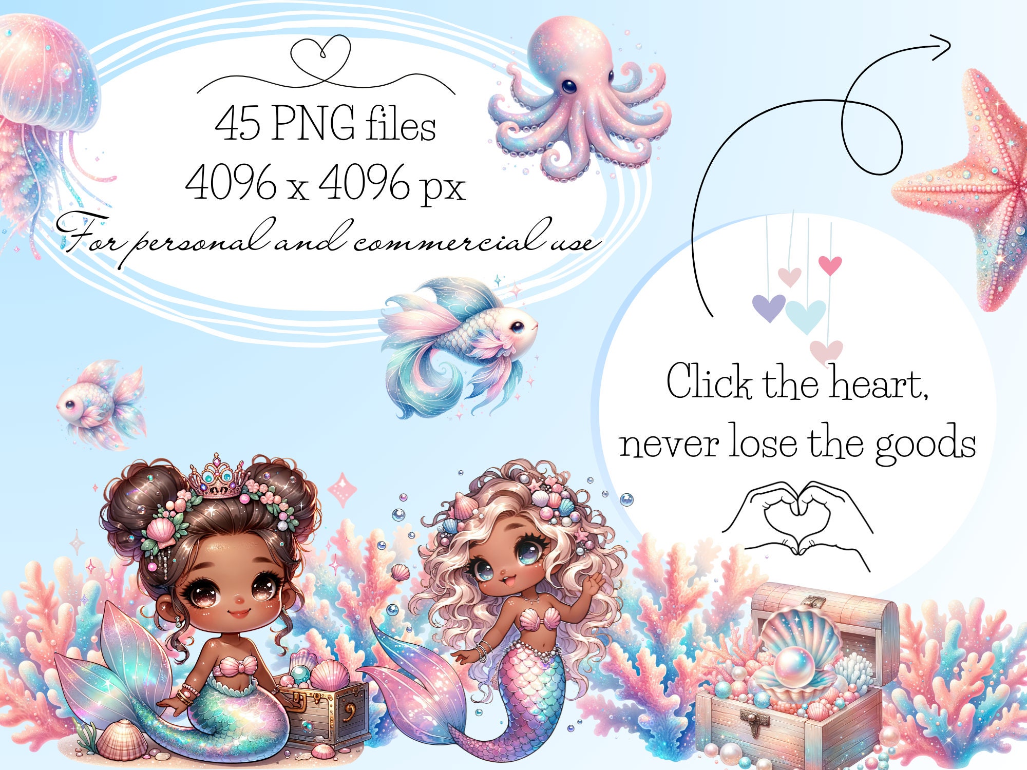 Pastel Mermaid Clipart Bundle, Mermaid Clipart, Watercolor Mermaid PNG ...