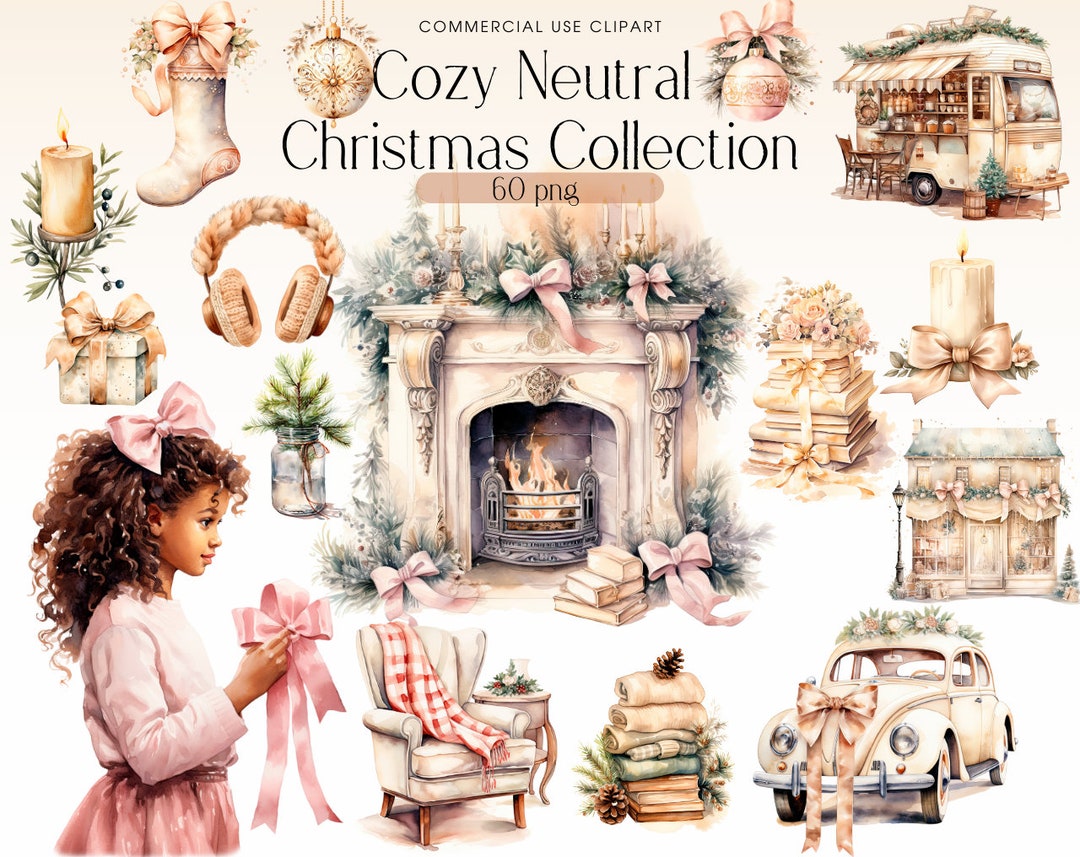 Cozy Boho Christmas Clipart, Watercolor Christmas Clipart, Winter ...