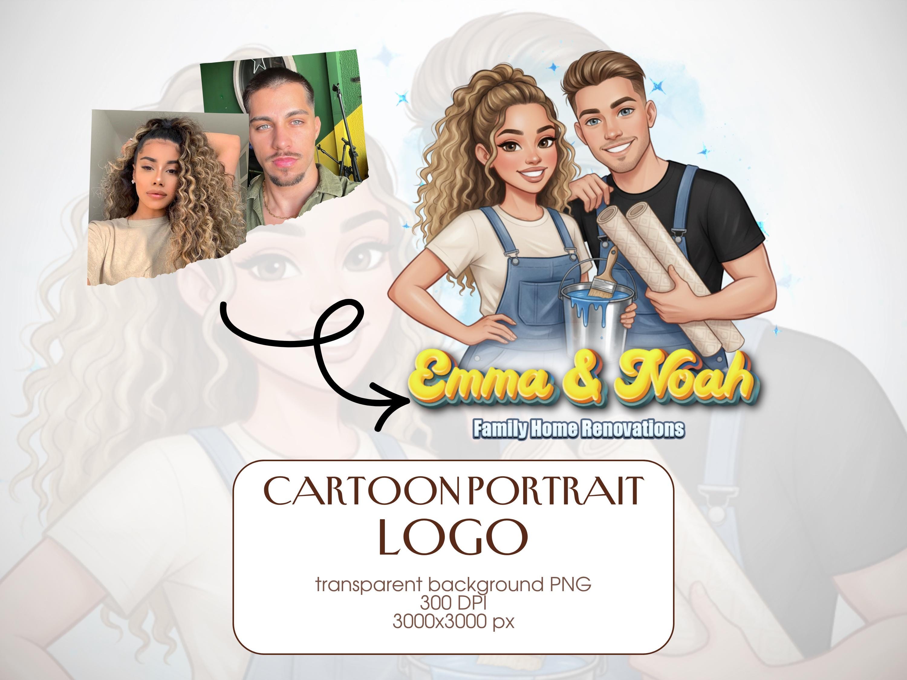 Custom Cartoon Couple Portrait Logo, Business Branding (digital ...