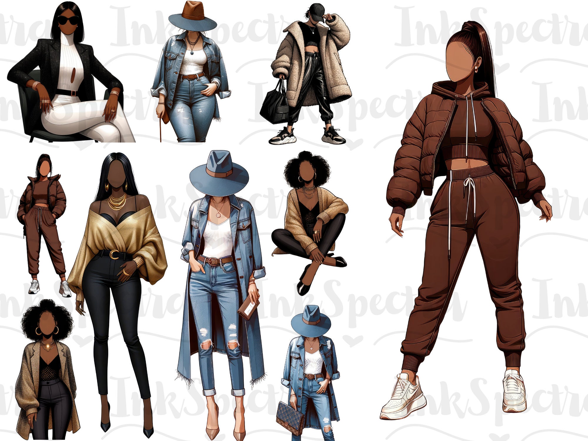 Faceless Black Girl PNG, Black Woman Magic, Fashion Black Girl, Flat ...