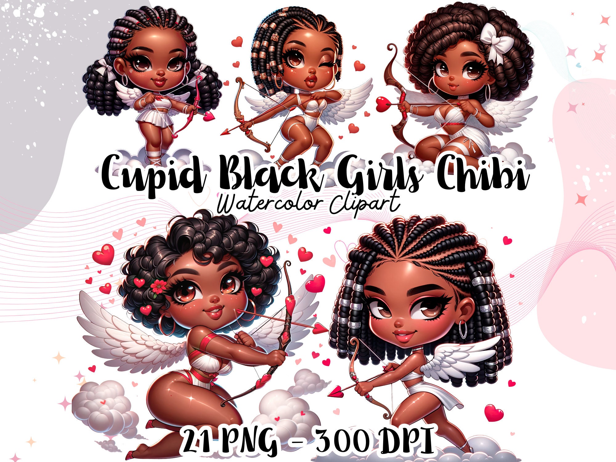 21 Chibi Black Girl Cupid Clipart for Valentine's Day- Love Cupids PNG ...