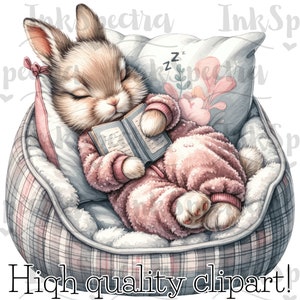 Watercolor Sleepy Baby Bunny Clipart, Baby Shower Bunny Clipart Wall ...
