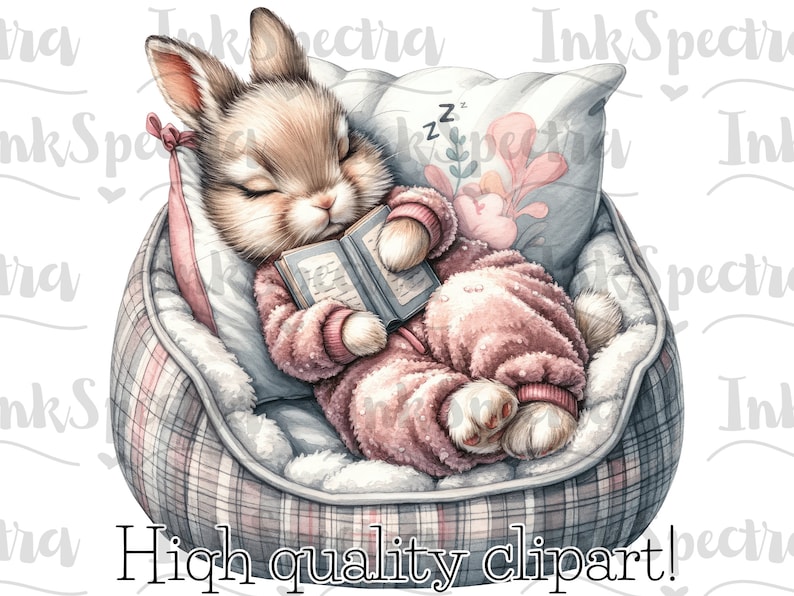 Watercolor Sleepy Baby Bunny Clipart, Baby Shower Bunny Clipart Wall ...