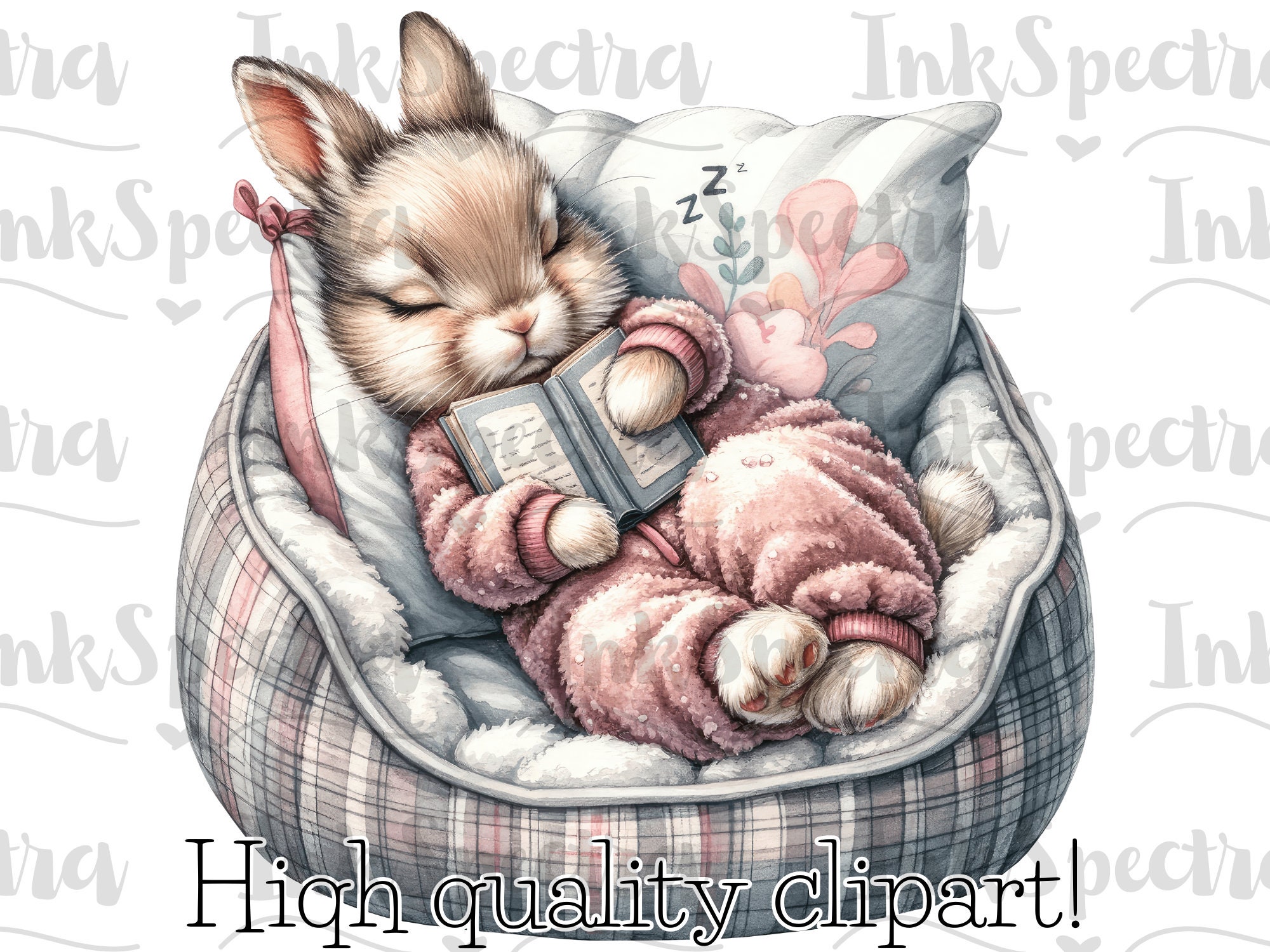 Watercolor Sleepy Baby Bunny Clipart, Baby Shower Bunny Clipart Wall ...