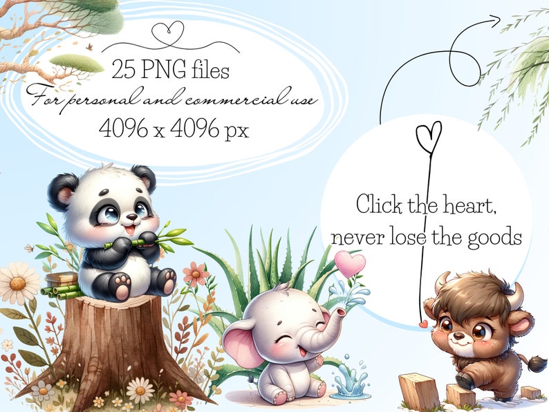 Watercolor Safari Baby Animal Clipart: Jungle Animals PNG (digital ...