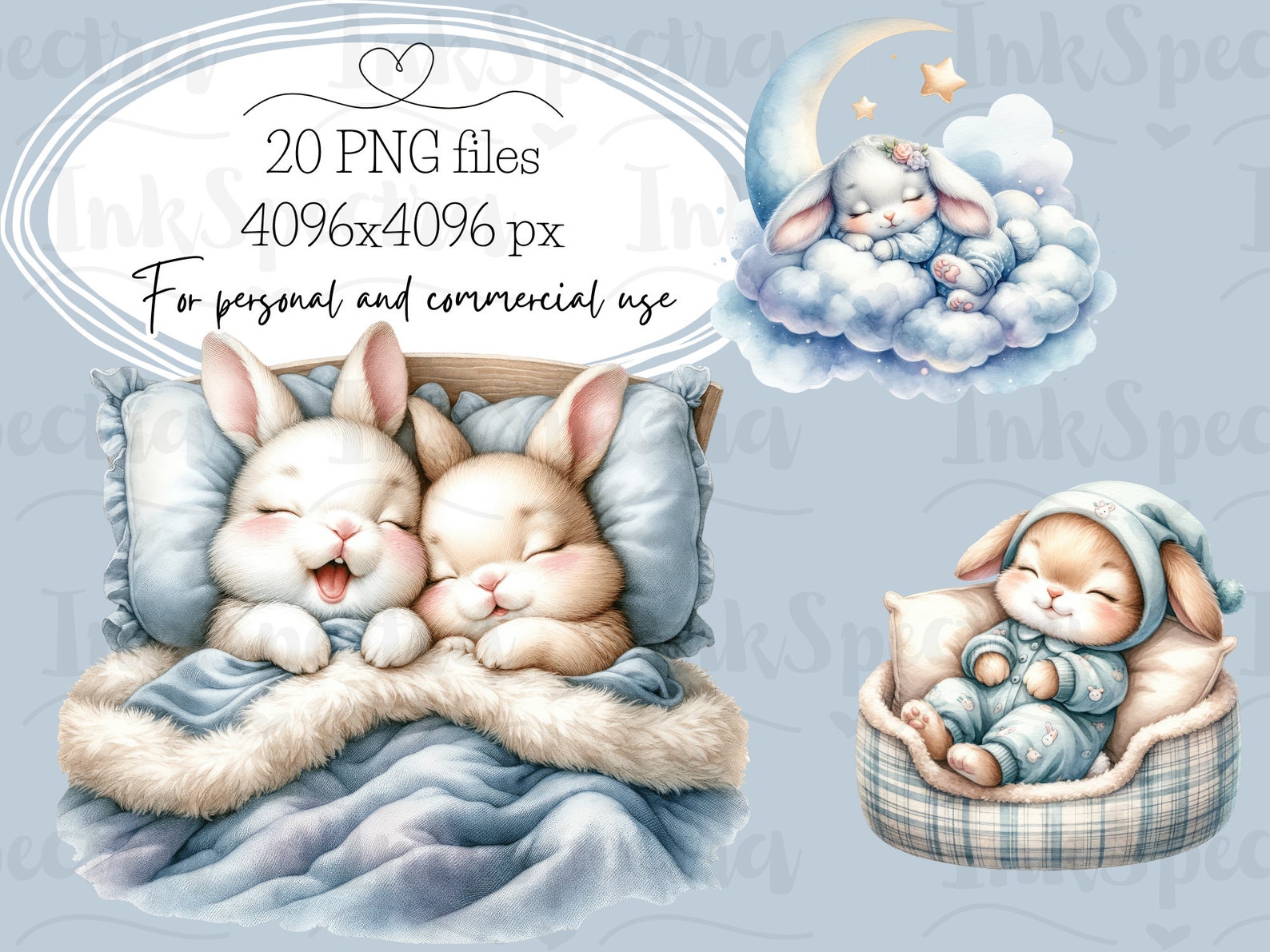 Watercolor Sleepy Baby Bunny Clipart, Baby Shower Bunny Clipart Wall ...