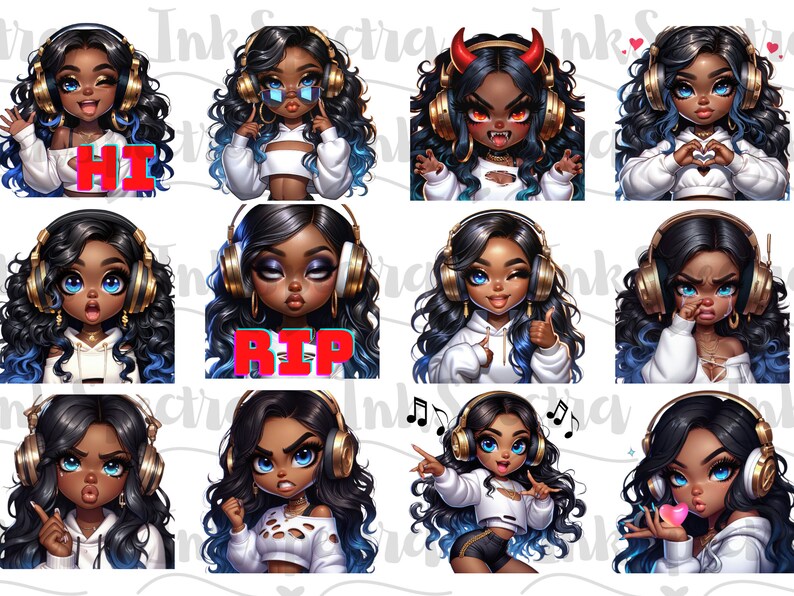 Black Girl Blue Hair Twitch Emotes, Discord Emotes, Black Woman Magic ...