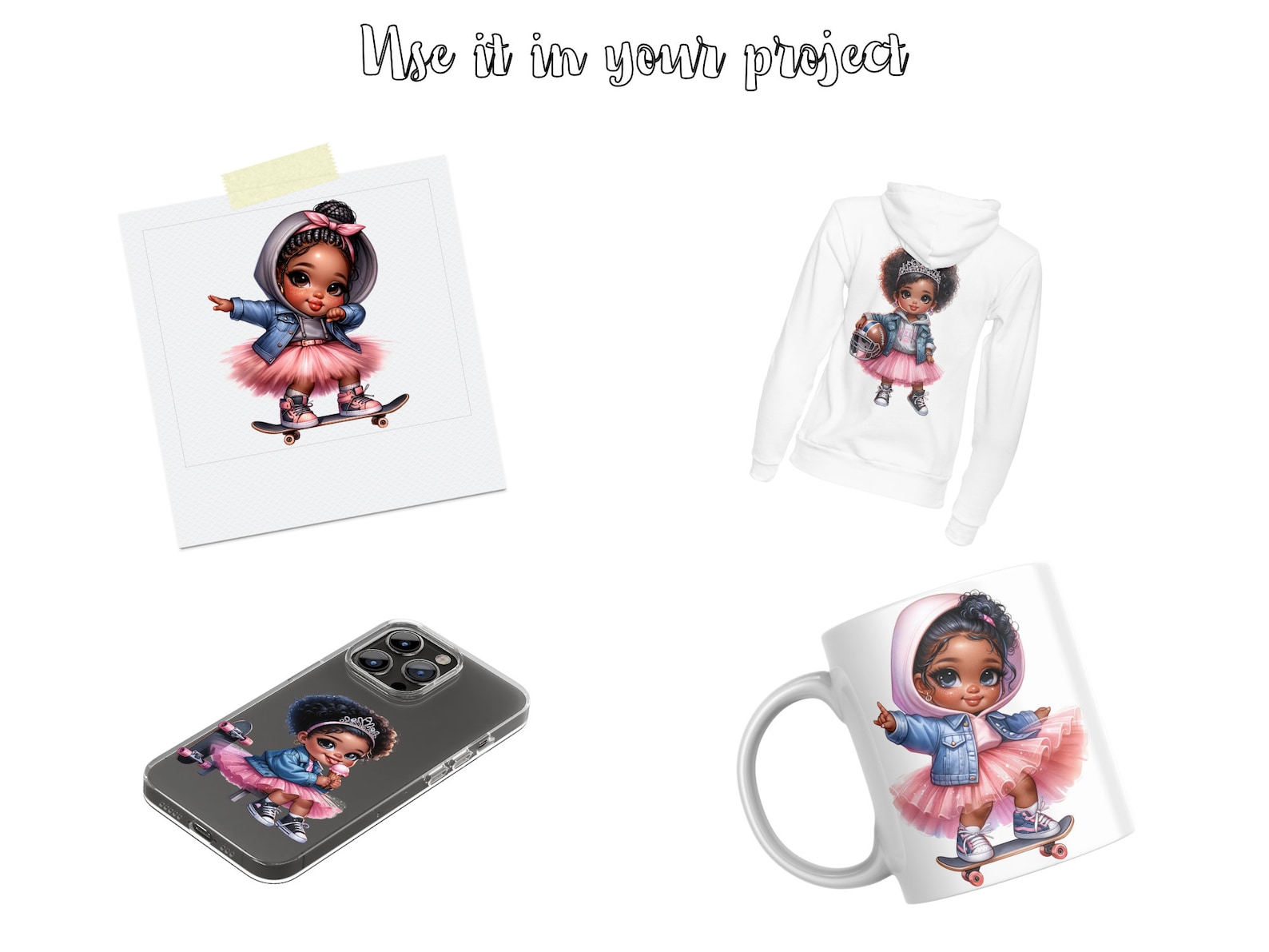 Sporty Princess Black Chibi Doll Clipart, Chibi Athletic Child Art ...