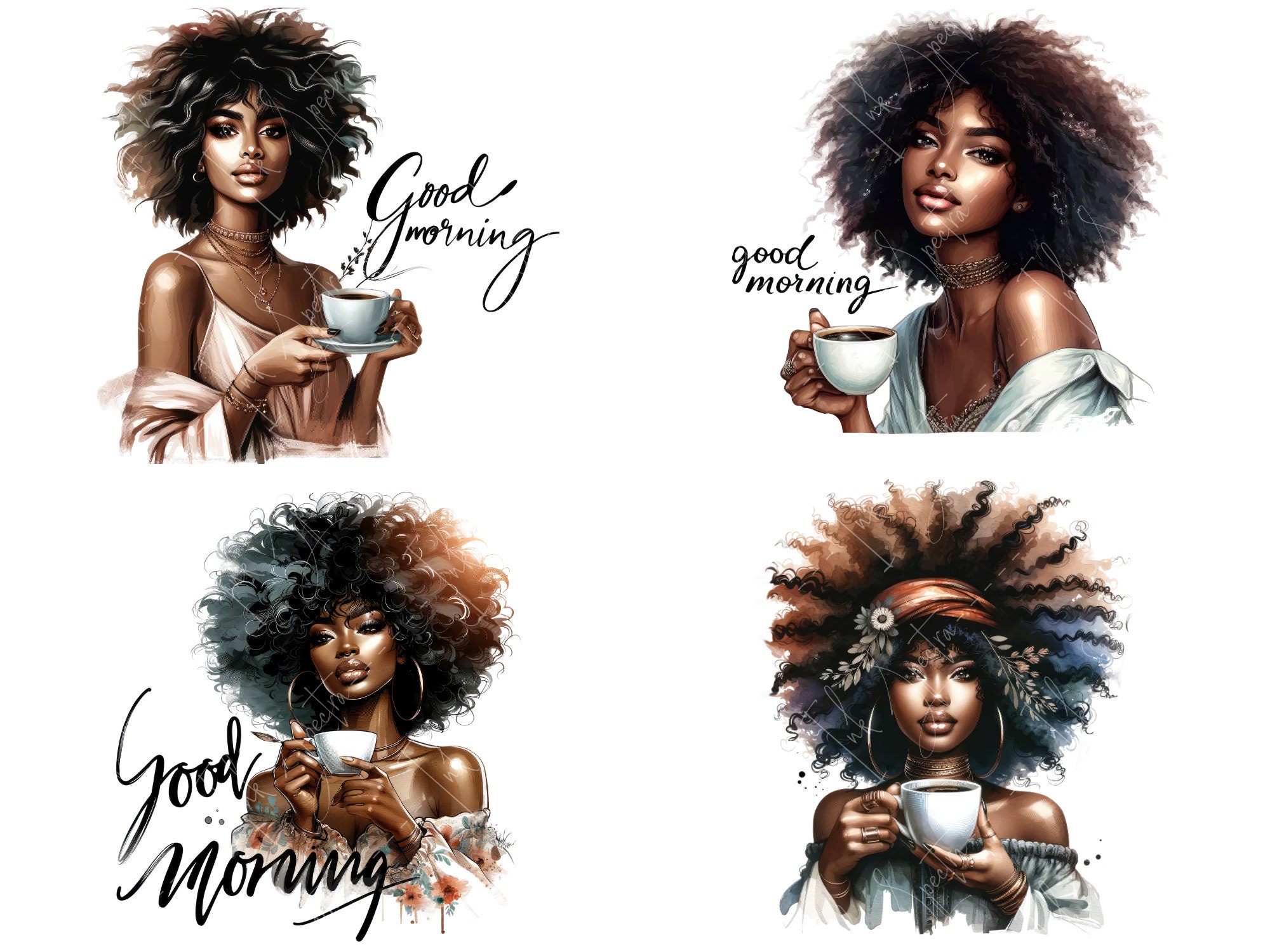 Bundle Boho Black Girl Coffee Lover Clipart Black Woman Magic Coffee
