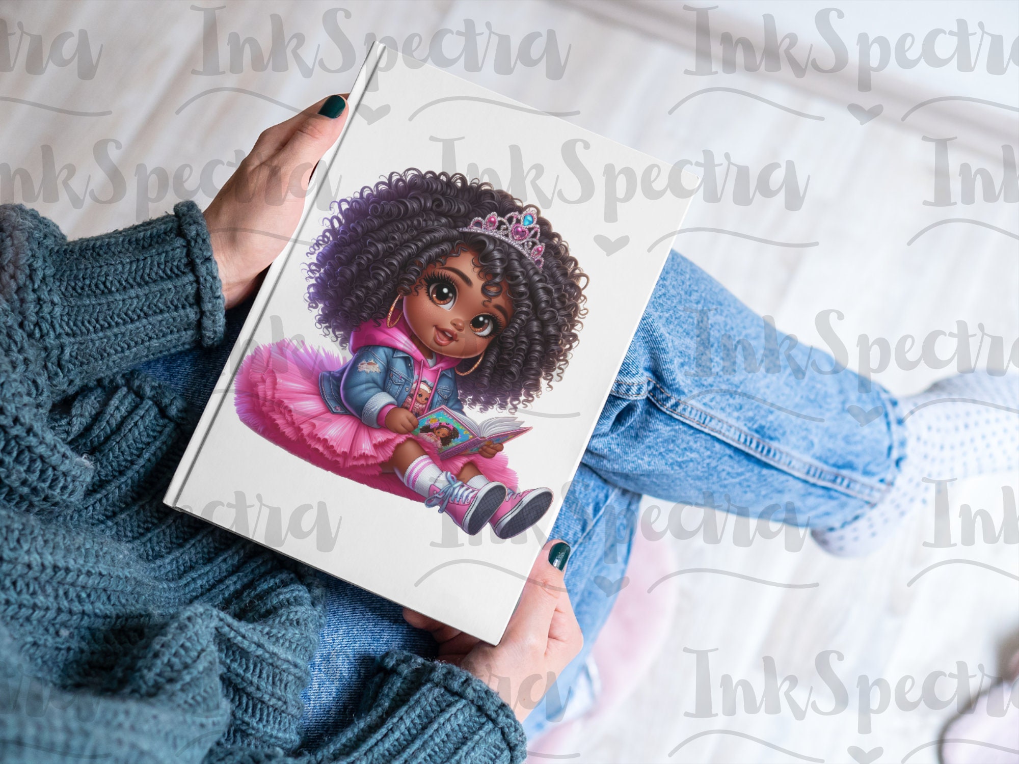 Black Girl Bookworm Clipart, Chibi Princess Reading Art, Watercolor ...
