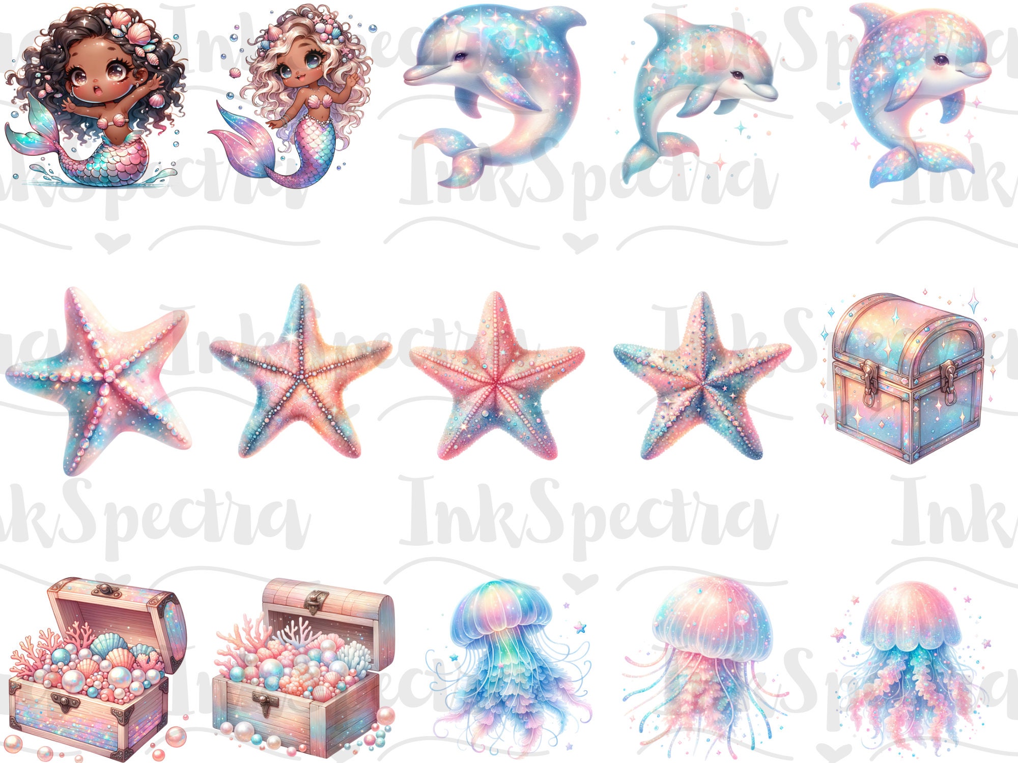Pastel Mermaid Clipart Bundle, Mermaid Clipart, Watercolor Mermaid PNG ...