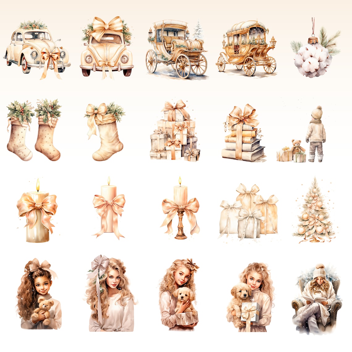 Cozy Boho Christmas Clipart, Watercolor Christmas Clipart, Winter ...