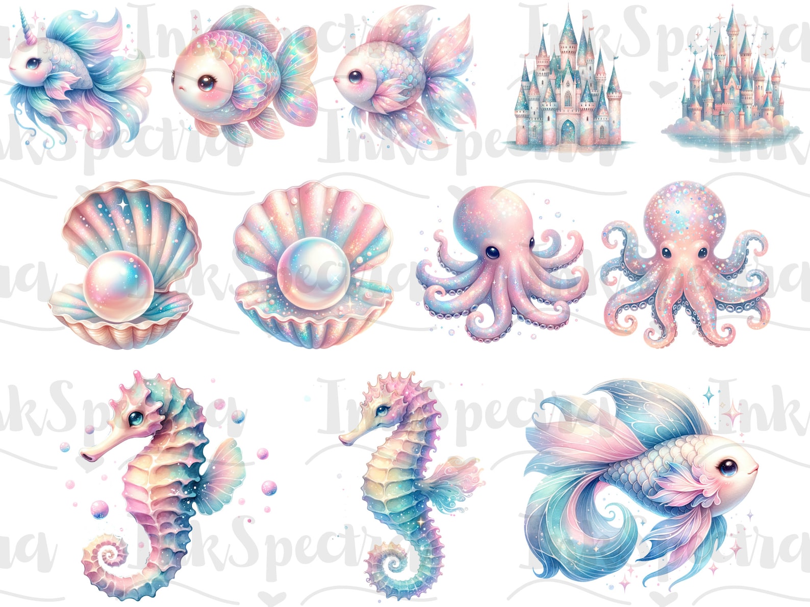Pastel Mermaid Clipart Bundle, Mermaid Clipart, Watercolor Mermaid PNG ...