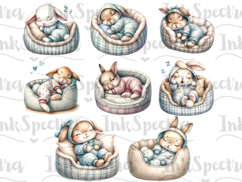Watercolor Sleepy Baby Bunny Clipart, Baby Shower Bunny Clipart Wall ...