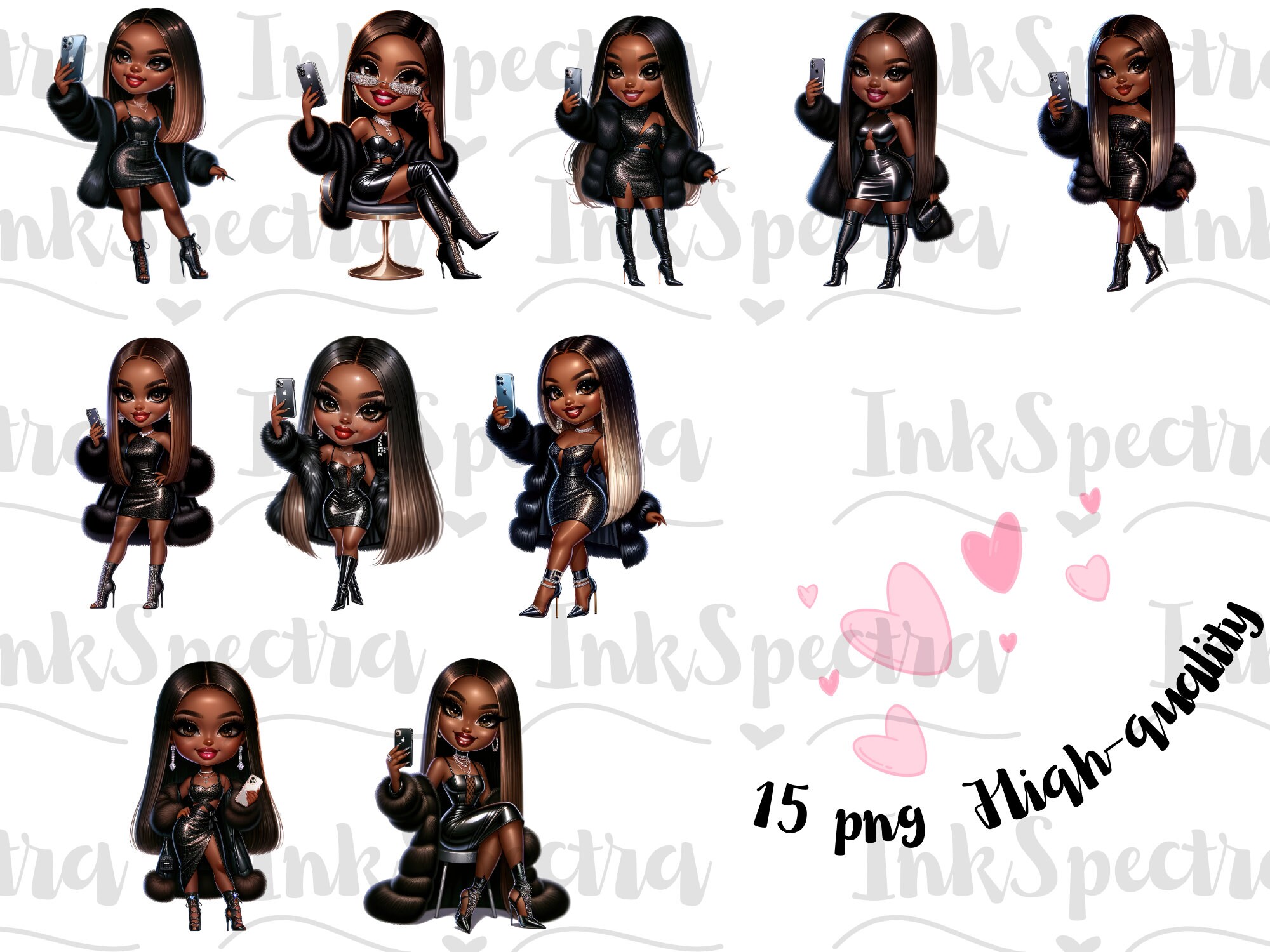 Black Girl Clipart, Stylish Chibi Girl Clipart, Girly Planner Cover ...