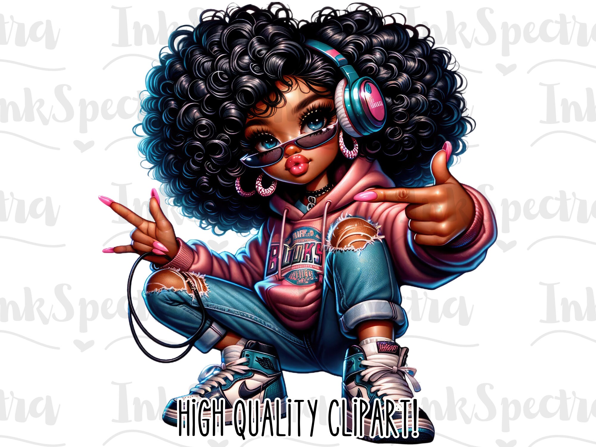 Black Hip Hop Chibi Girls, Hip Hop Girls Clipart, Urban Chibi Art for ...