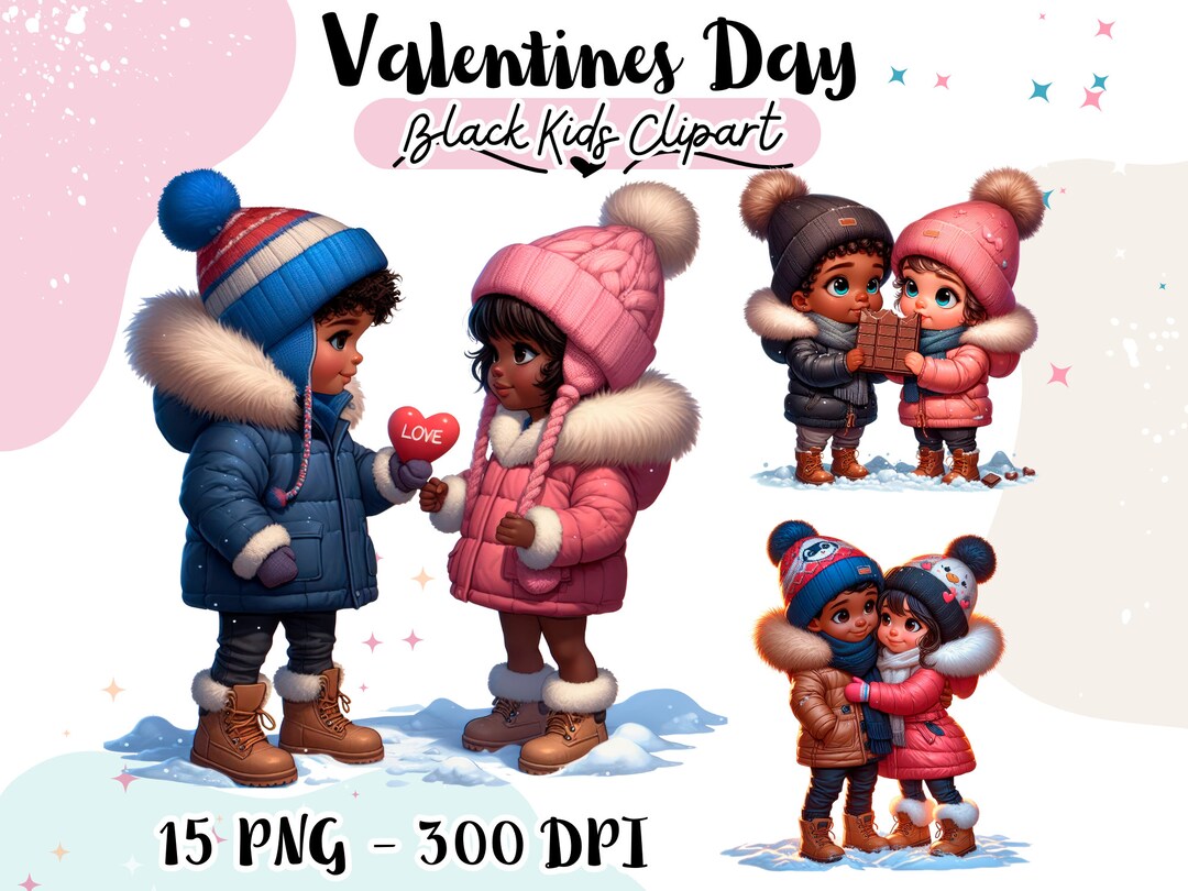 Watercolor Black Kids Valentine Clipart, Cute African American Love ...