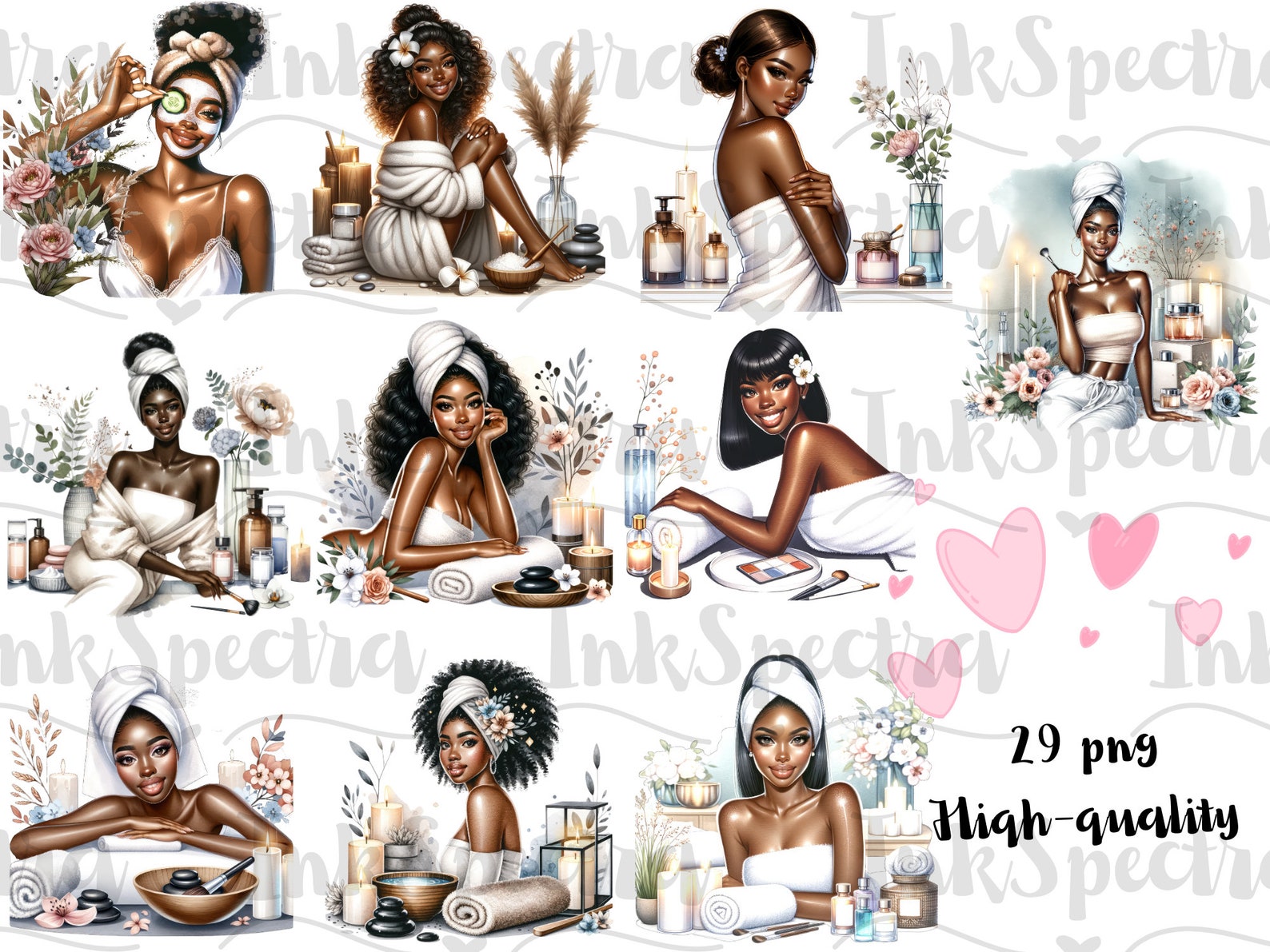 Self Care Clipart Set, Black Girls SPA Clipart, Spa Day Clipart PNG, Planner Girl Clipart ...