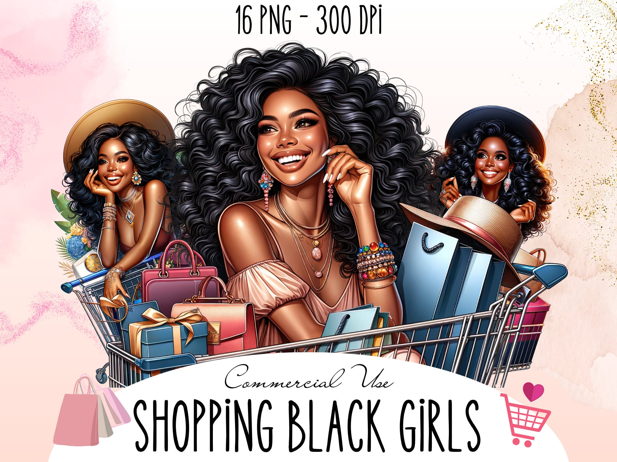 Fashion Black Girls Watercolor Illustration Digital, Black Women Magic ...