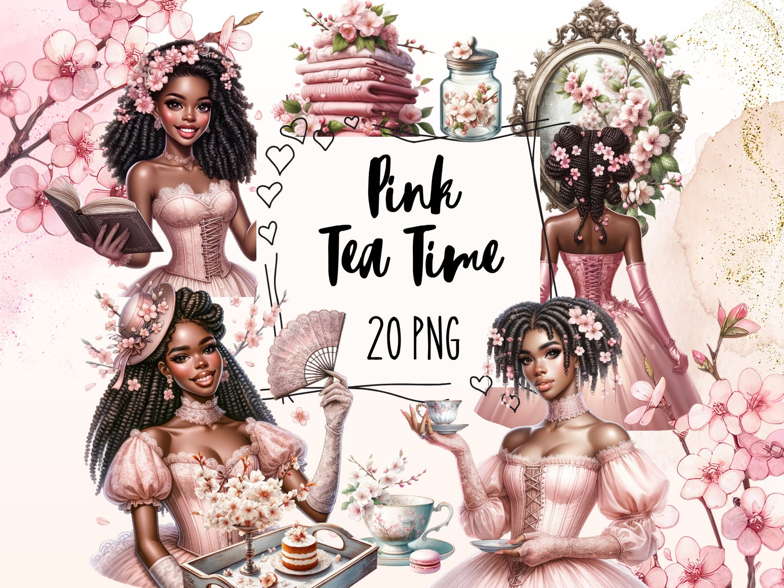 Black Girl Tea Time Clipart, Black Woman Magic, Spring Girls, Vintage Tea Party, Black Woman ...
