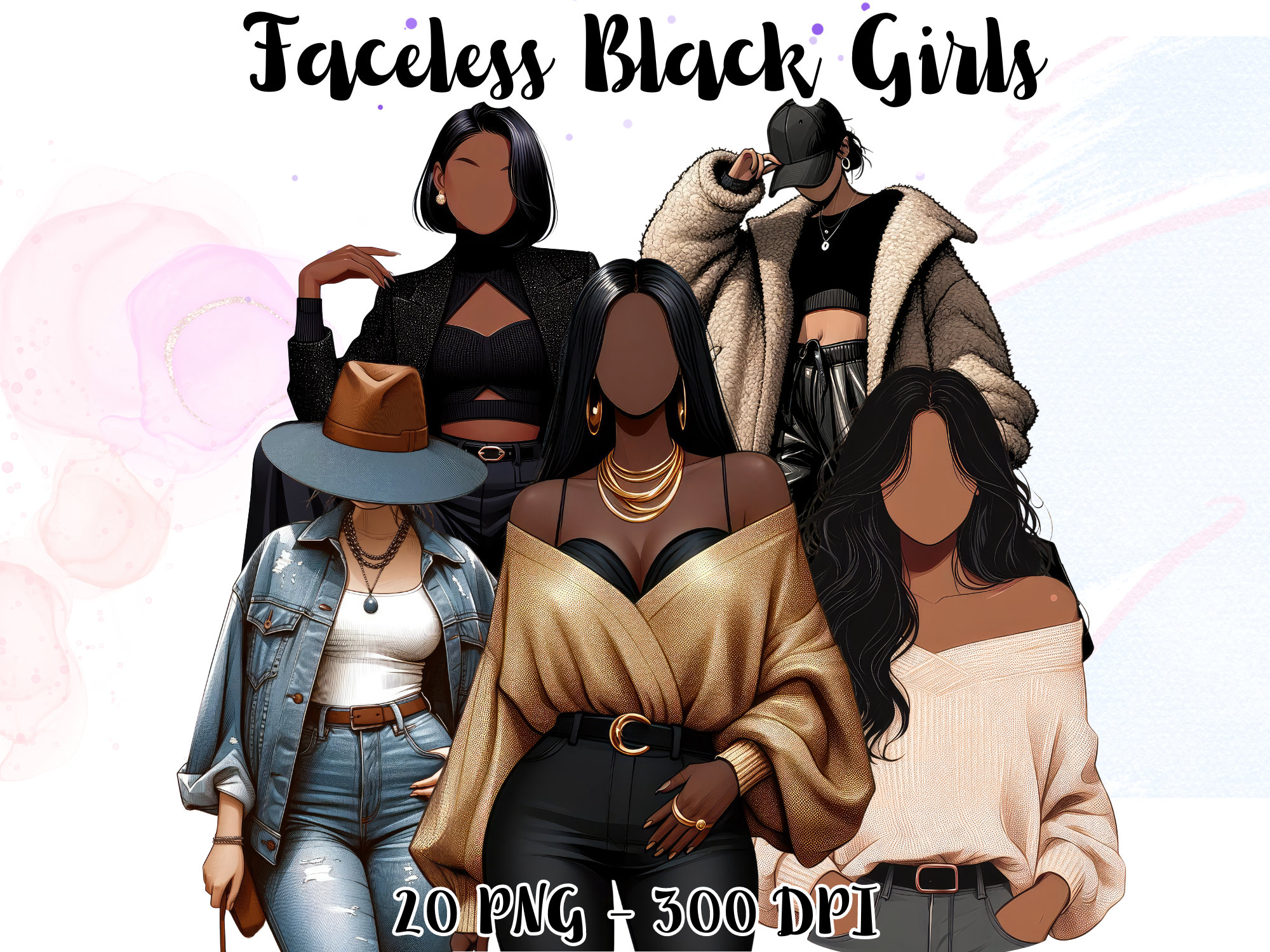 Faceless Black Girl PNG, Black Woman Magic, Fashion Black Girl, Flat ...