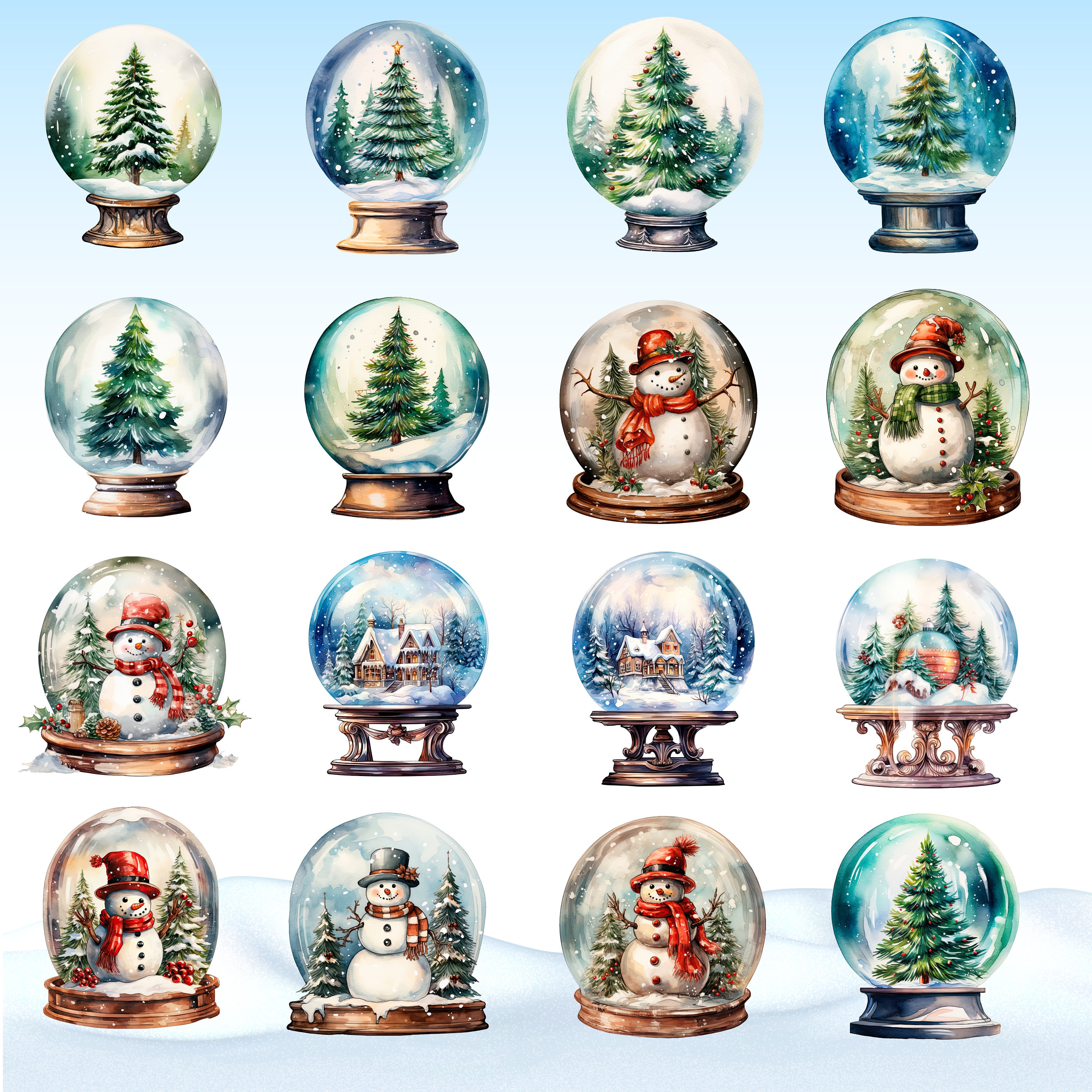 Christmas Snow Globes Watercolor Clipart Glass Ball Clipart - Etsy