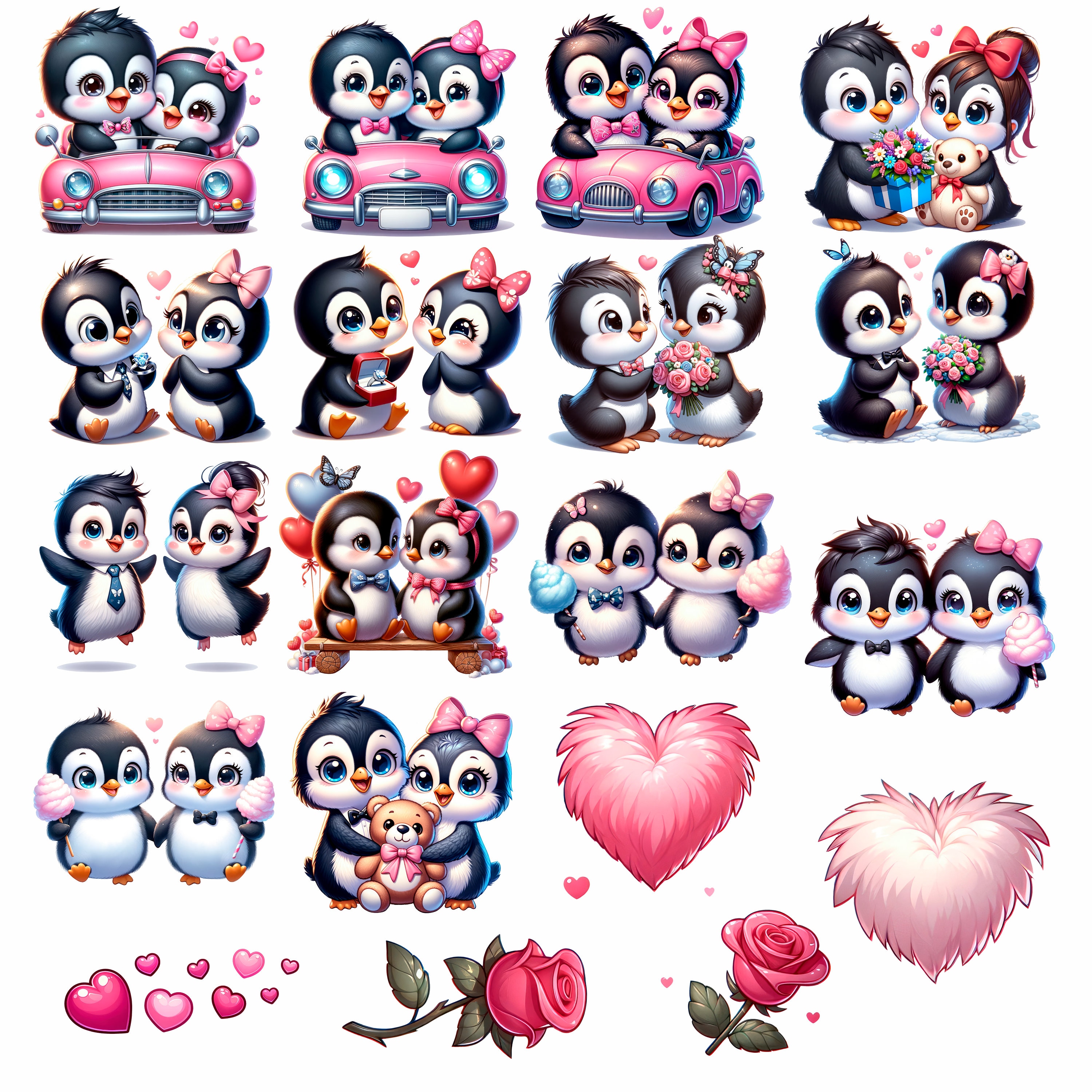 Valentine's Day Penguin Clipart, Love Illustrations (digital Download ...