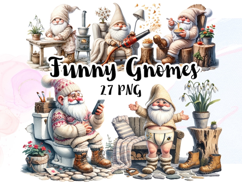 Watercolor Funny Gnomes Bundle, Cheerful Gnome Postcards Digital ...