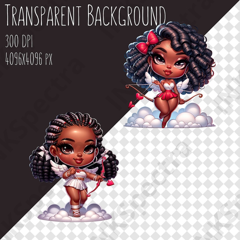 21 Chibi Black Girl Cupid Clipart for Valentine's Day- Love Cupids PNG ...