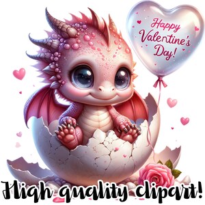 Cute Valentine Dragon Clipart, Valentine's Day Dragon PNG, Printable ...