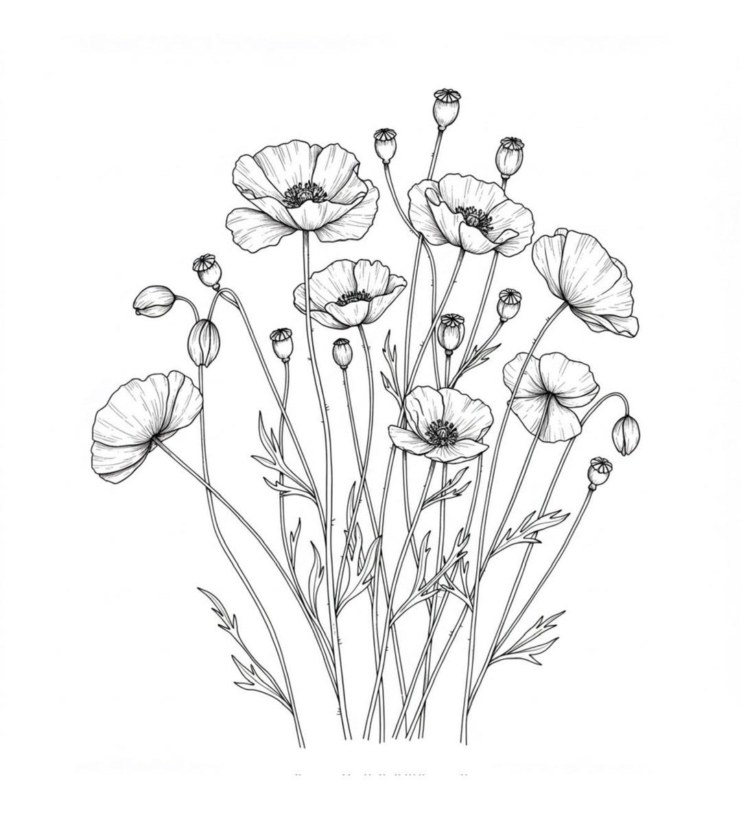 25 Wildflower Ink Drawings: Botanical Line Art Prints (digital Download ...