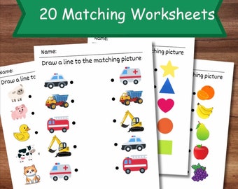 50 Printable Matching Worksheets, Match the Picture, Kindergarten ...