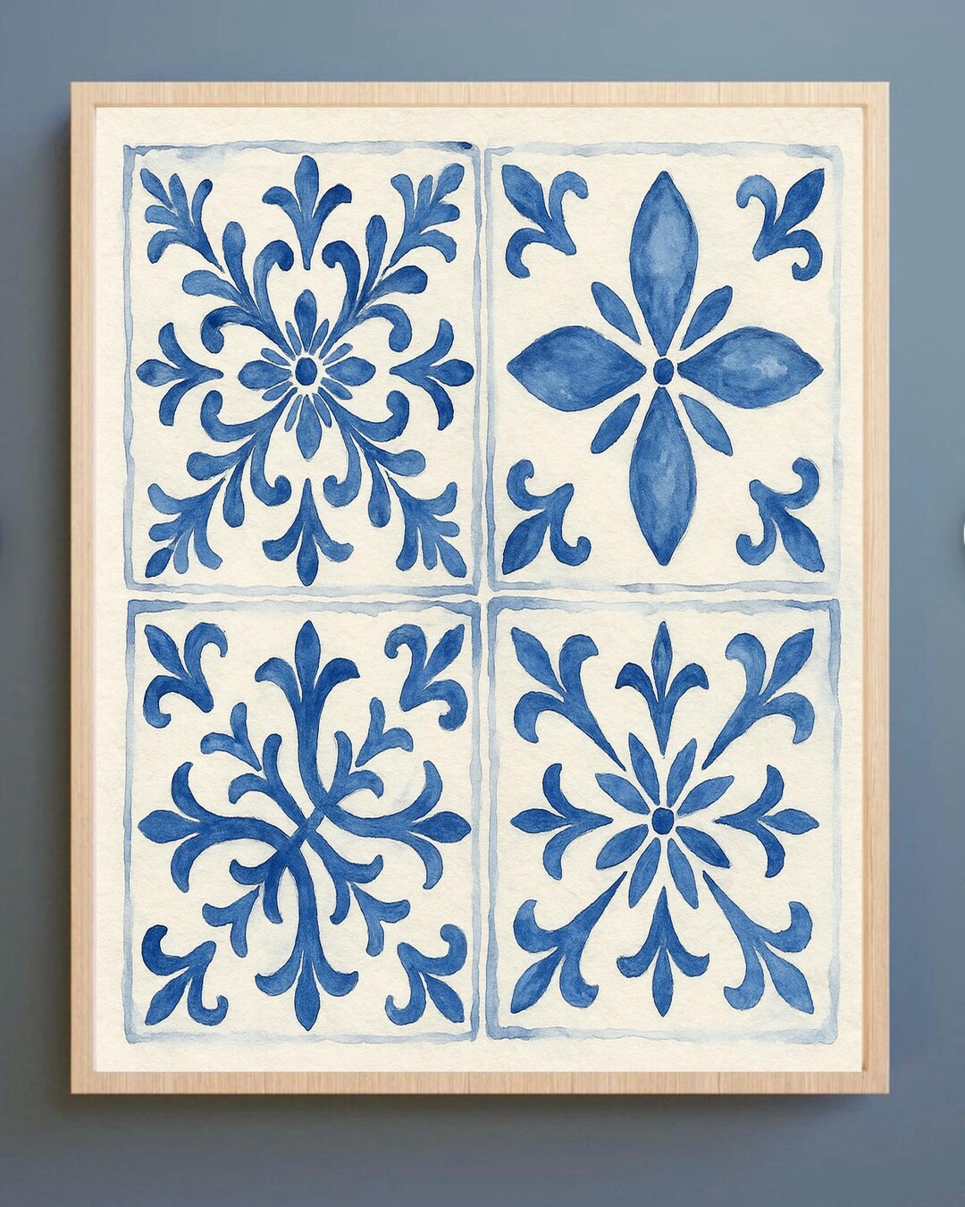 Blue Italian Tile Wall Art Printable – Amalfi Coast Watercolor Decor ...