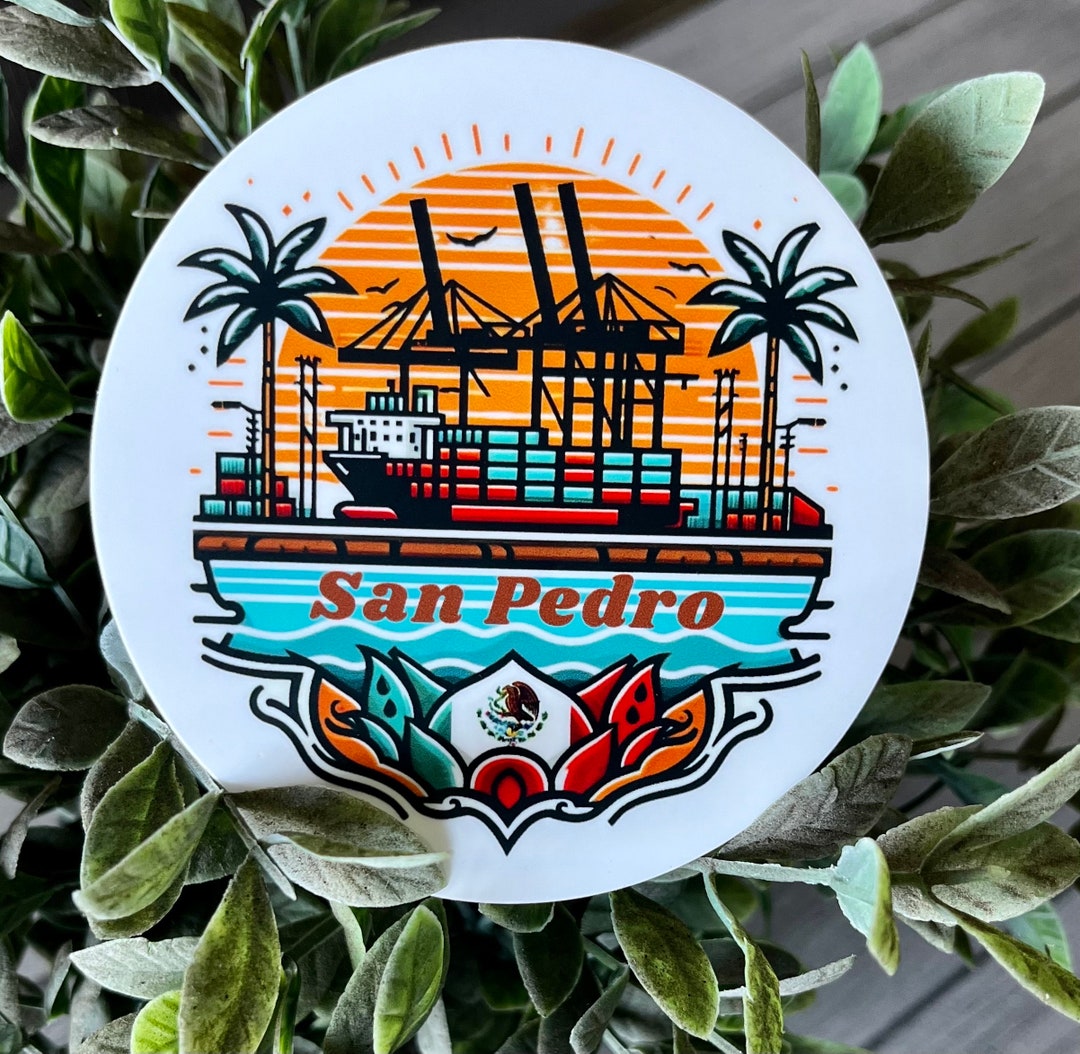 Stickers San Pedro West Coast Heritage Logo Design Large Round Sticker ...