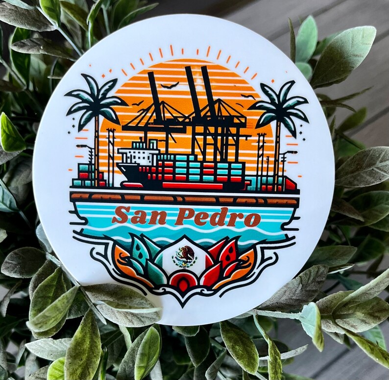 Stickers San Pedro West Coast Heritage Logo Design Large Round Sticker ...