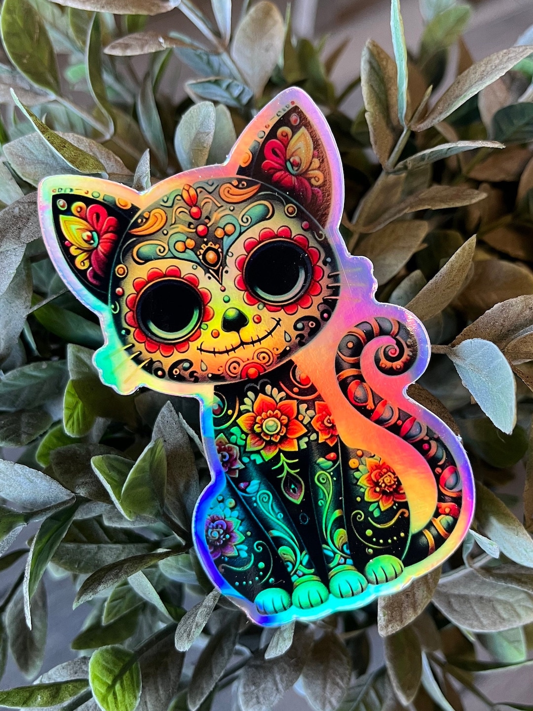 Sticker Day of the Dead Gato Holographic Sticker Cute Dia De Los ...