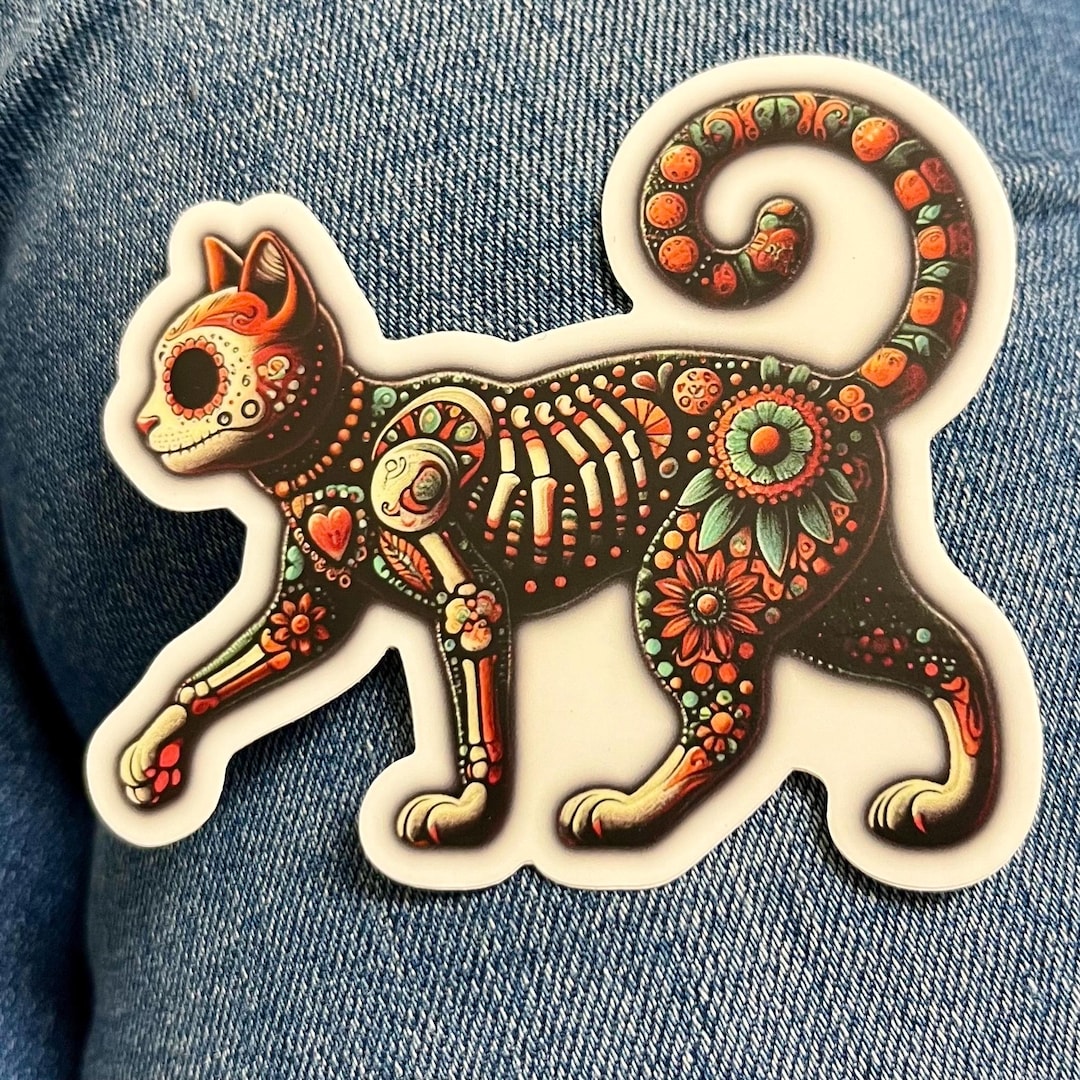 Sticker Day of the Dead Gato Strolling Sticker Cute Dia De Los Muertos ...