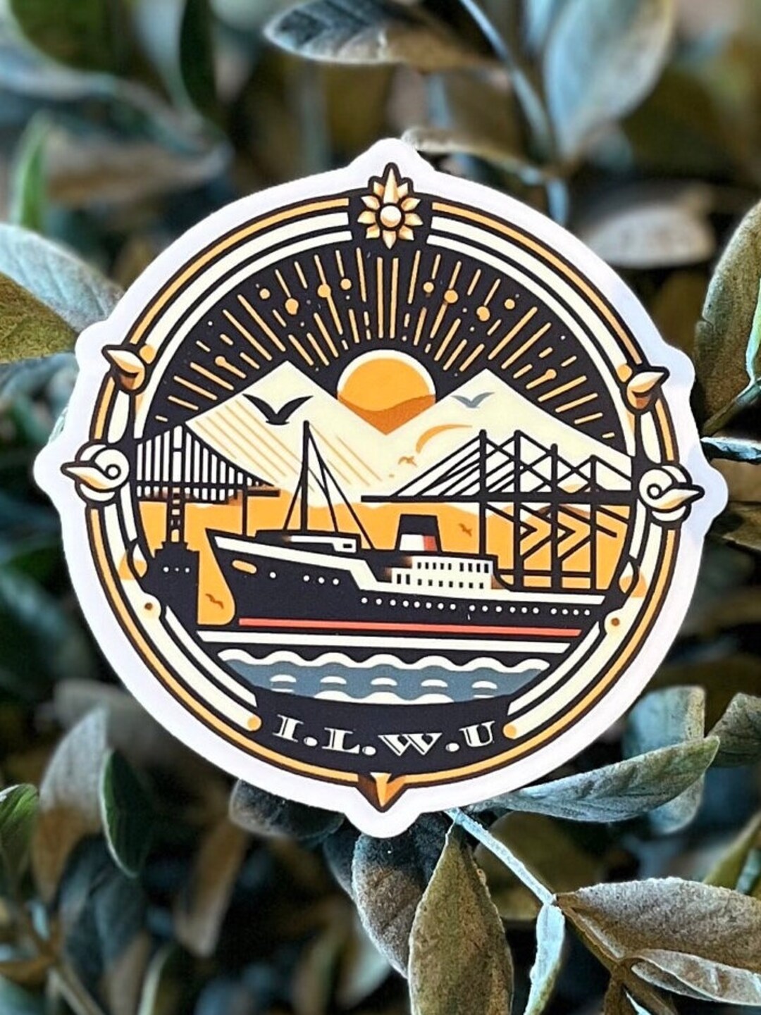 Sticker ILWU -harbor Sea Sun Beach and Boats Style Sticker West Coast ...