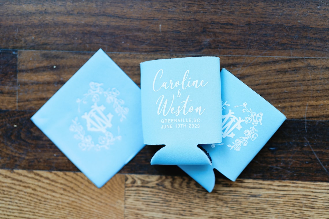 Custom Wedding Can Coolers, Personalized Crest, Foam Coolies - Etsy